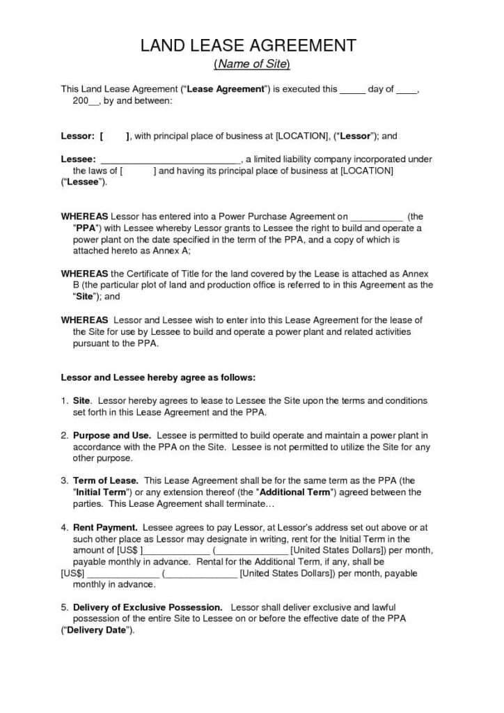 Download Free Land Lease Agreement Printable Lease Agreement ...