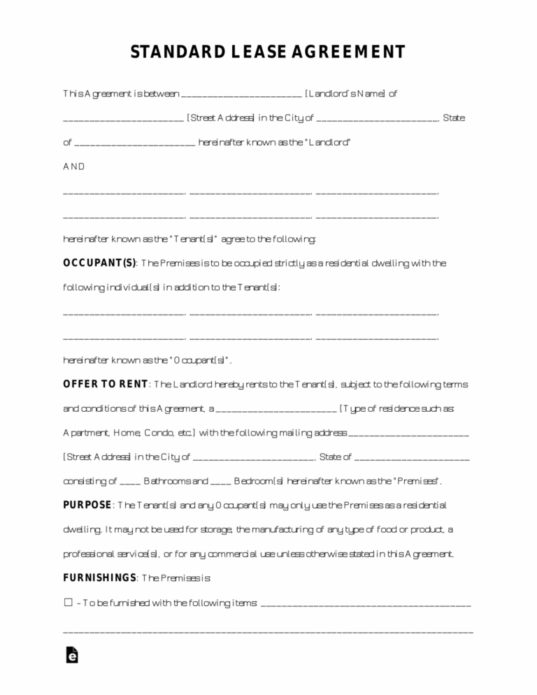 Editable Free Standard Residential Lease Agreement Template Pdf ...