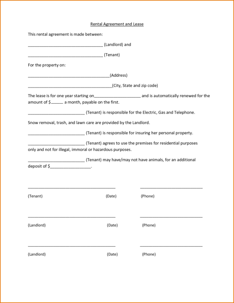 Free Printable Simple One Page Lease Agreement PRINTABLE TEMPLATES ...